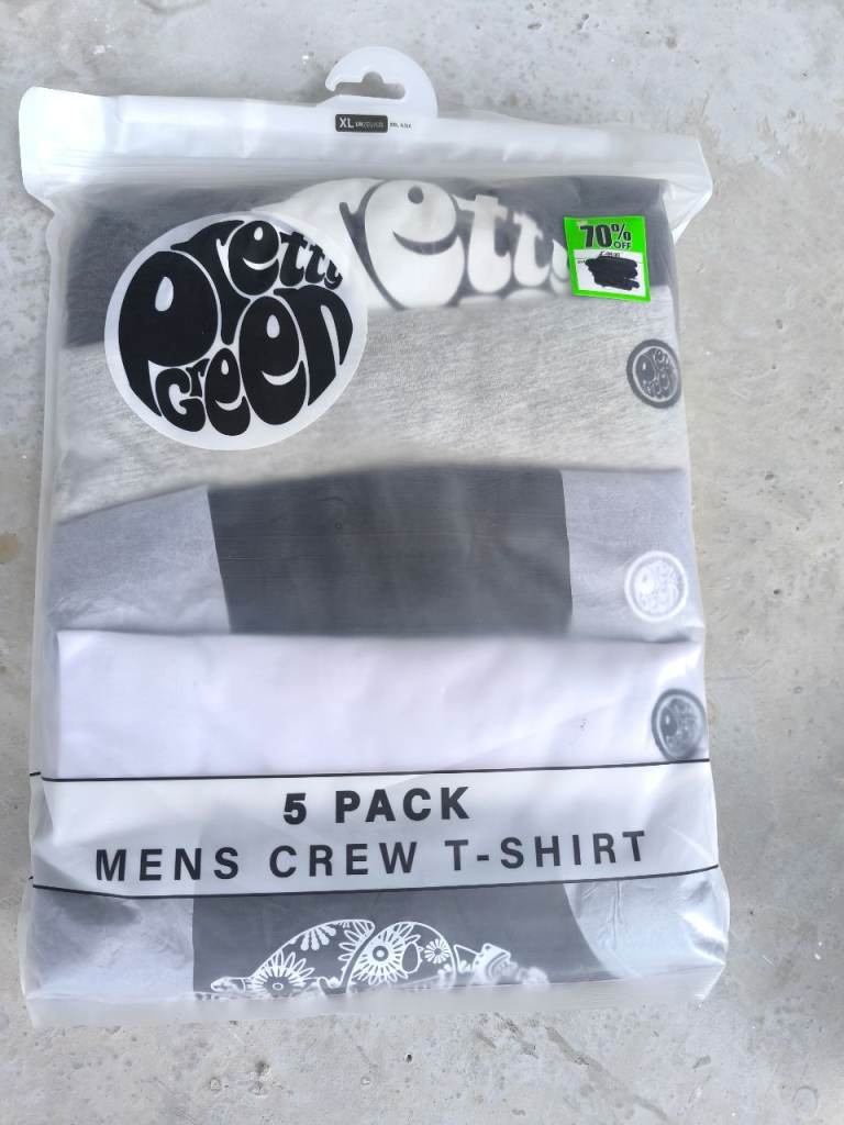 Job lot/Carbooters, 4off Packs, Pretty Green Round Neck Tee Shirt, RRP ...