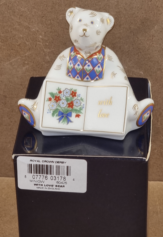 Boxed Retired Royal Crown Derby Greeting Bear With Love Paperweight ...