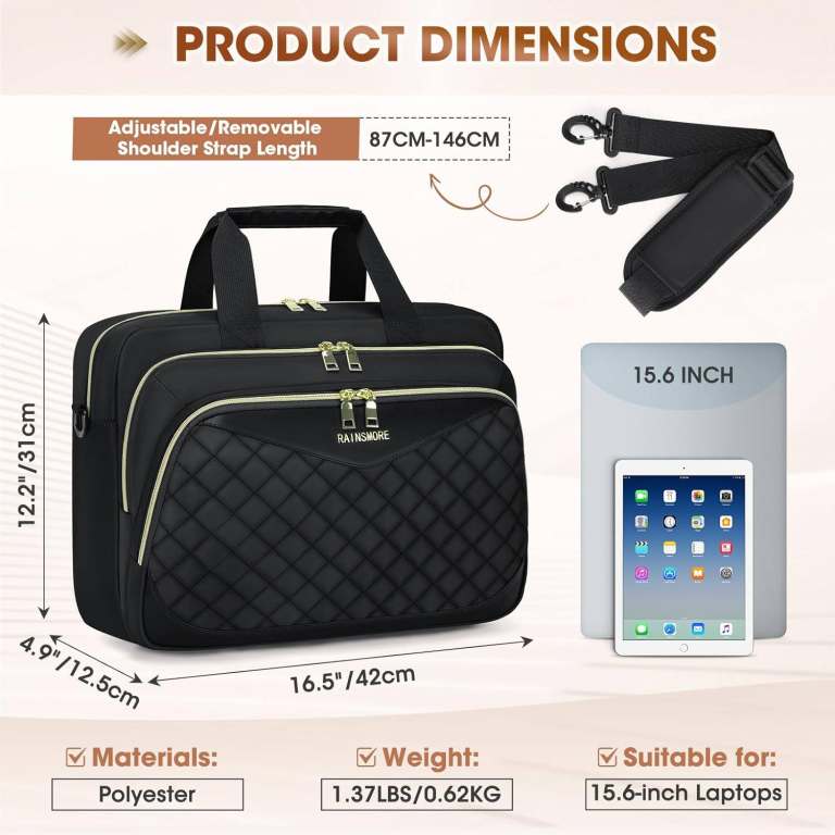 Women's Work Bag with Padded Compartment for up to 15.6" Laptop, Black ...