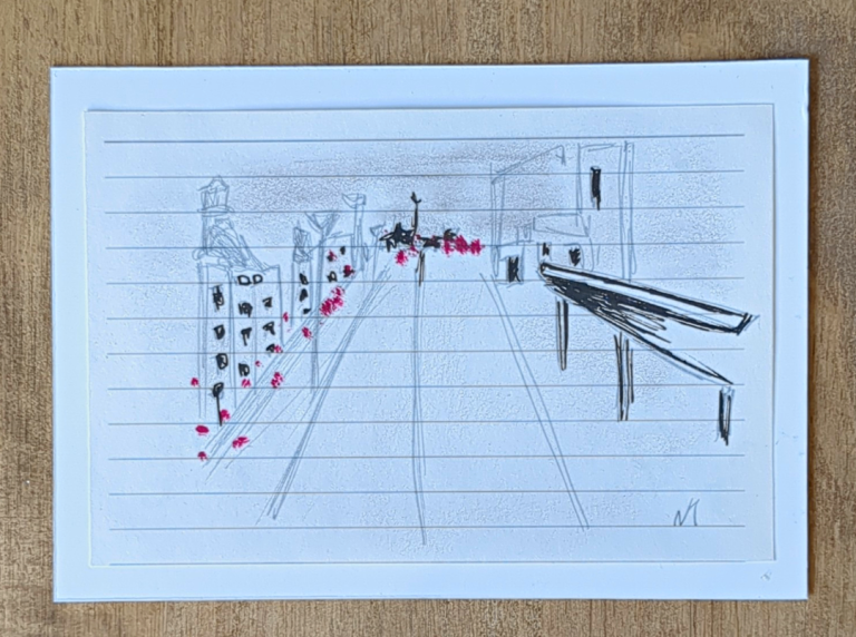 Signed original sketch on paper 'City Street Buildings' unframed single ...