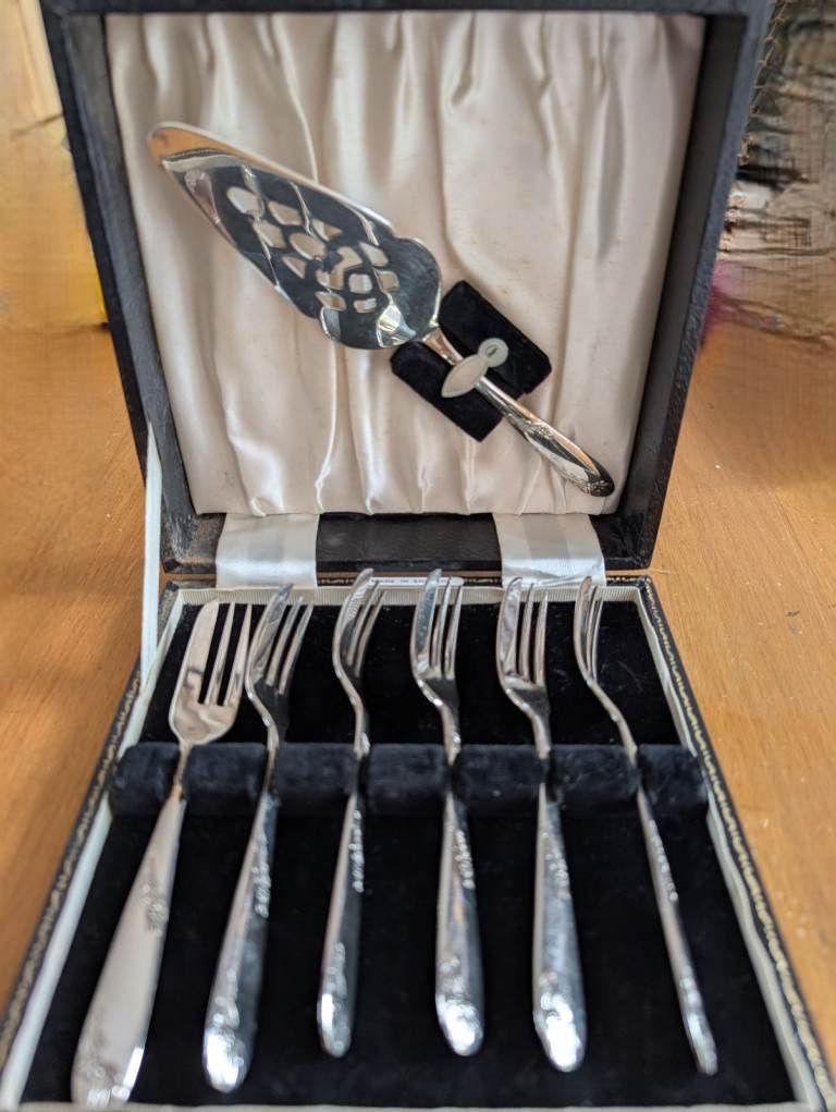 Vintage EPNS - Angora Silver Plated - Desert Forks and Server Set Lined ...