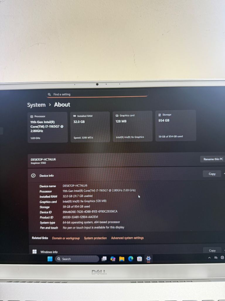 Dell Inspiron 5502 Intel Core i7 1165G7 32gb Ram 1TB Nvme Win 11 Pro ...