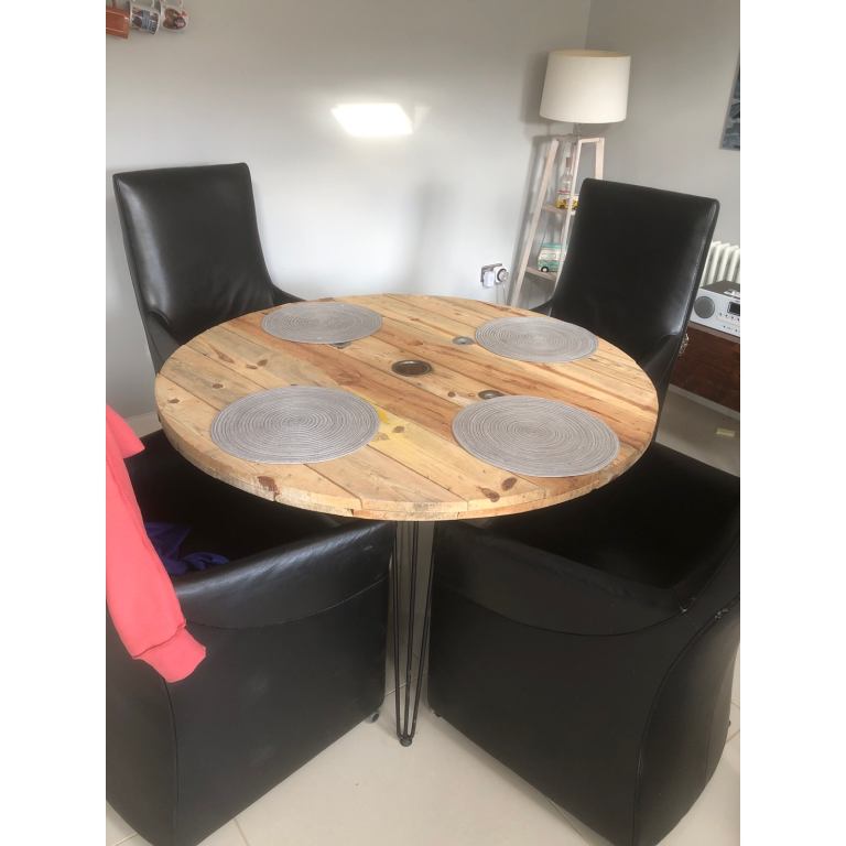 Round table & black leather dining chairs by W Schillig | in Nuneaton ...