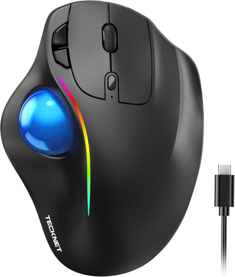 TECKNET Wireless Ergonomic Trackball Mouse, Thumb Control, 3 Devices ...