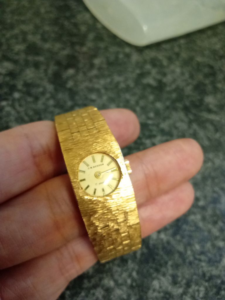 JW BENSON 17 JEWELS LADIES BARK EFFECT GOLD MIC PLATED WORKING | in ...