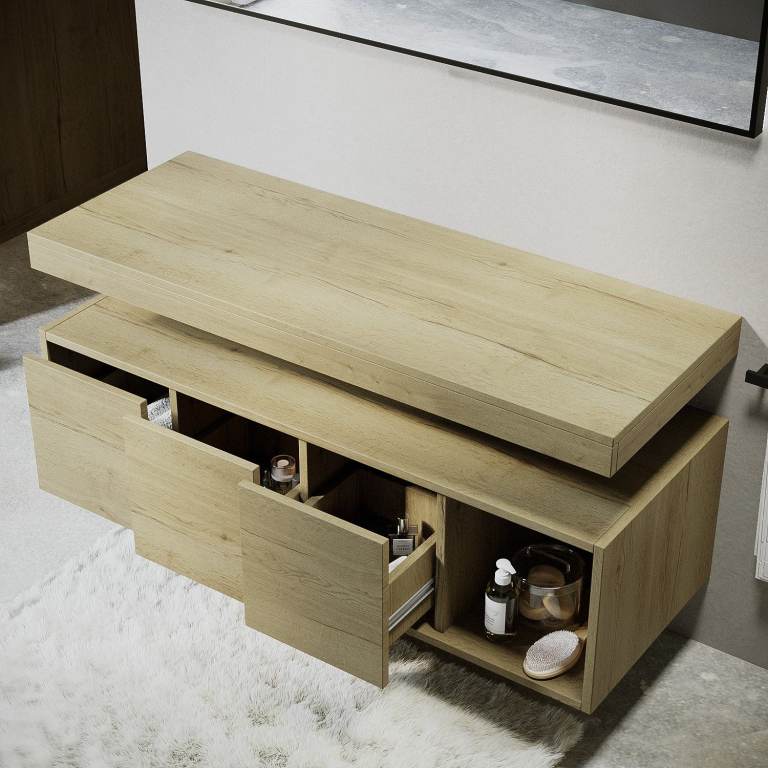 Porto 1200mm Wood Effect Wall Hung Countertop Vanity drawer unit | in ...