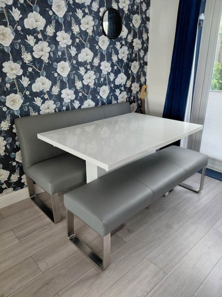 Danetti Extending White Gloss Dining Table with Benches | in Thornton ...