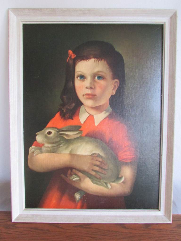 Retro Wall Picture, Framed "Girl With A Pet Rabbit" | in Fishponds ...