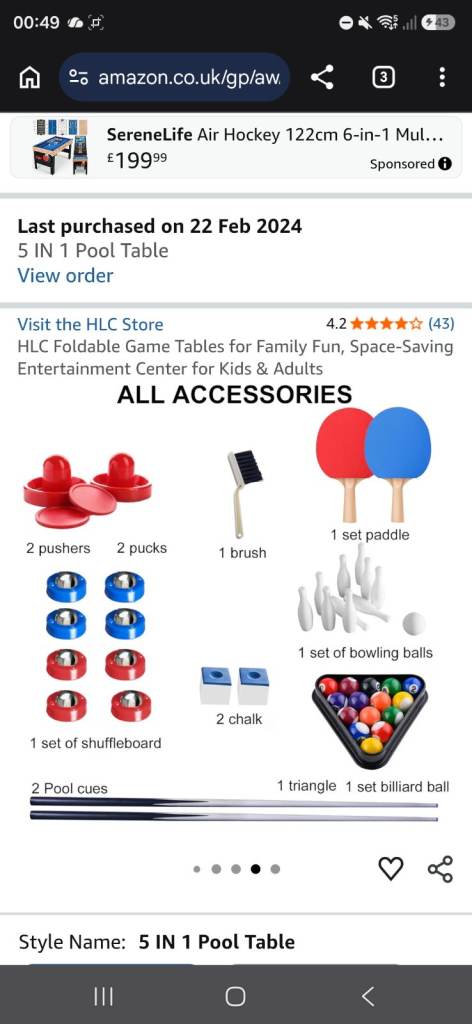 HLC 5-in-1 Folding Multi Game Table - Blue Pool Table, £85.00 for Sale