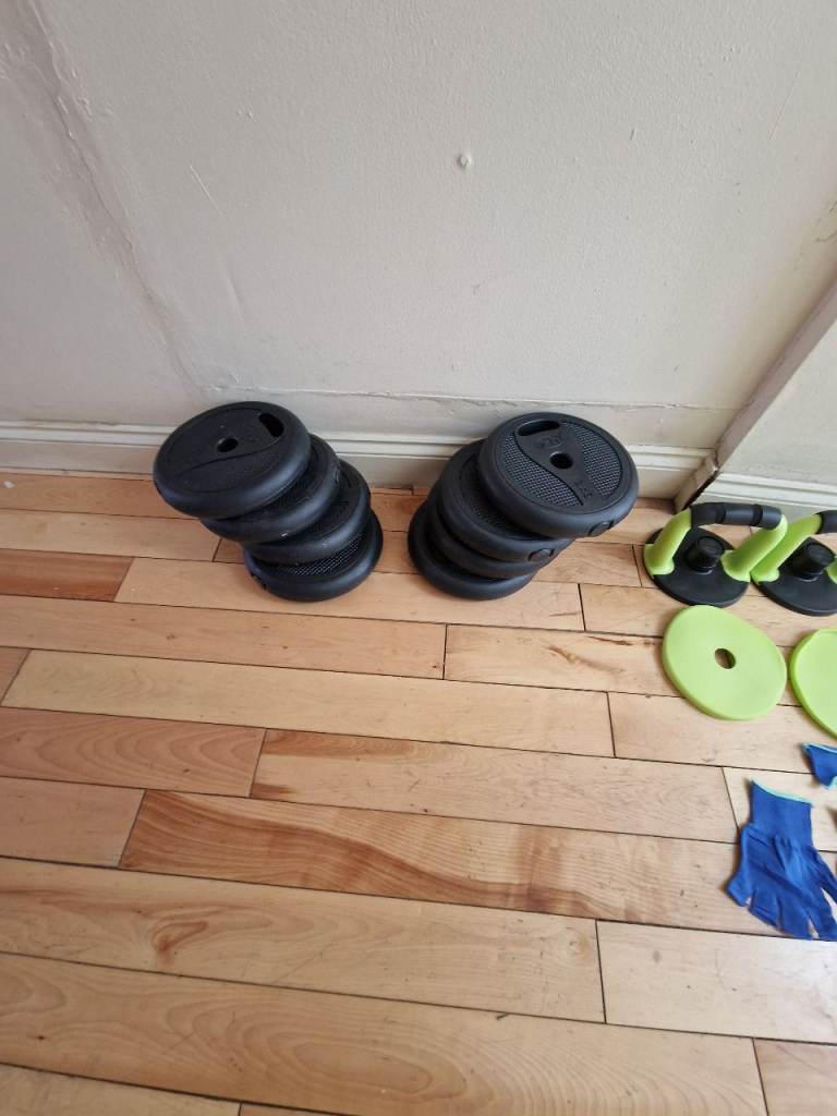 Home Gym Weight Set – EZ Curl Bar, Dumbbell Bar, Push-Up Handles & 18kg ...