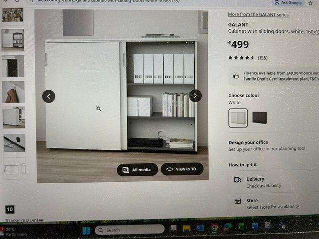 IKEA GALANT White Storage base Unit with Sliding Doors and Shelves and ...