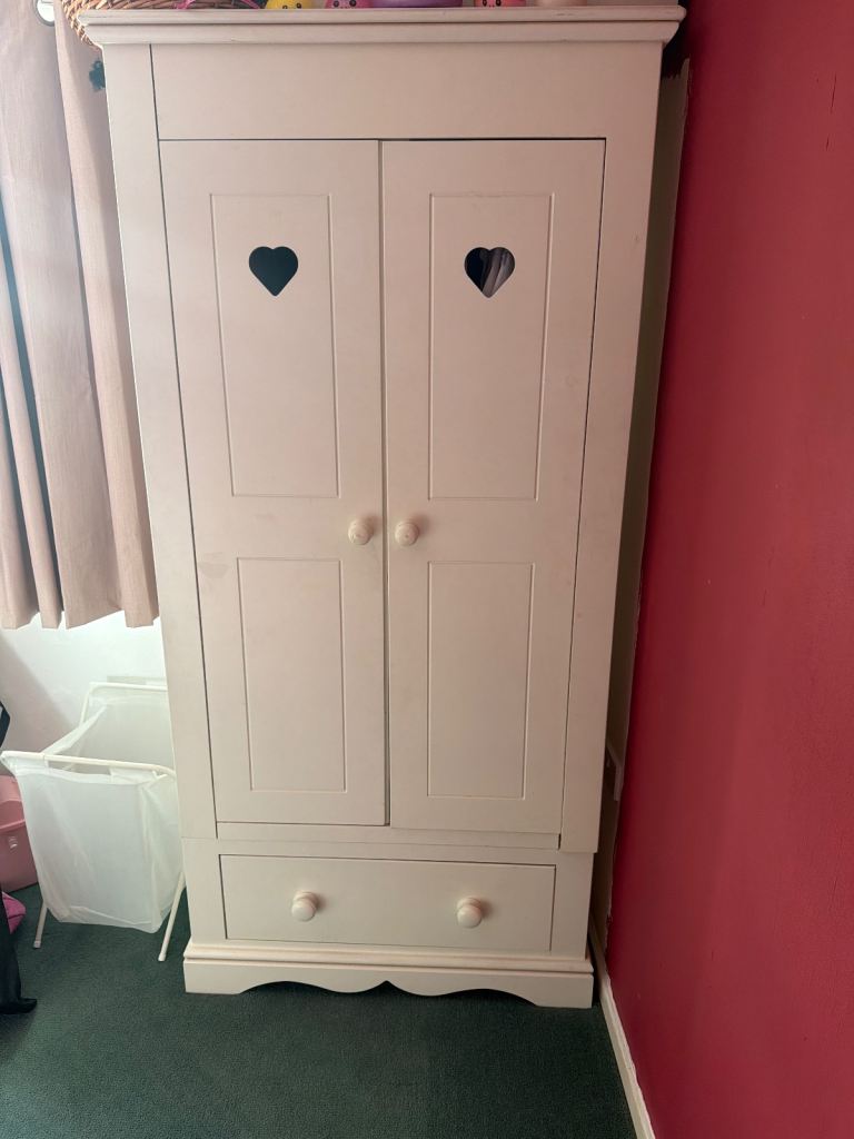 White Children's Wardrobe with Heart Cut-outs, £70.00 for Sale