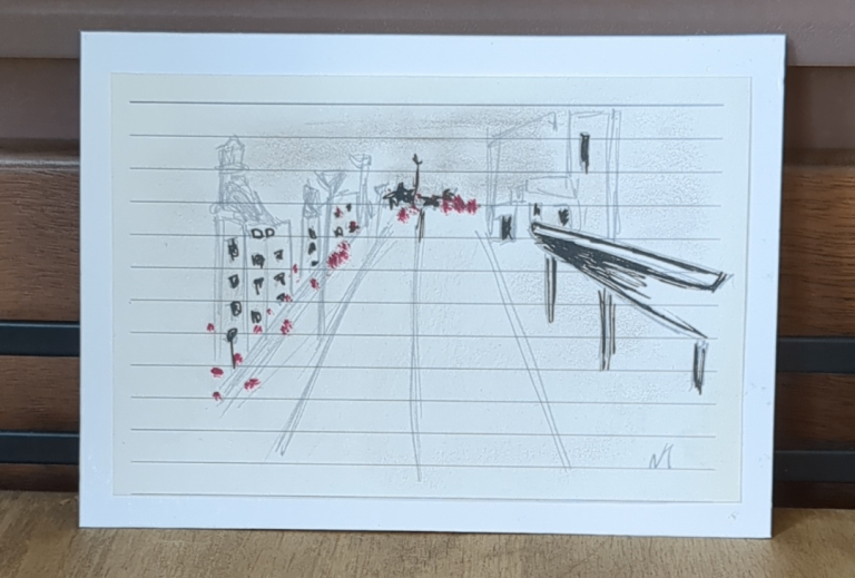 Signed original sketch on paper 'City Street Buildings' unframed single ...
