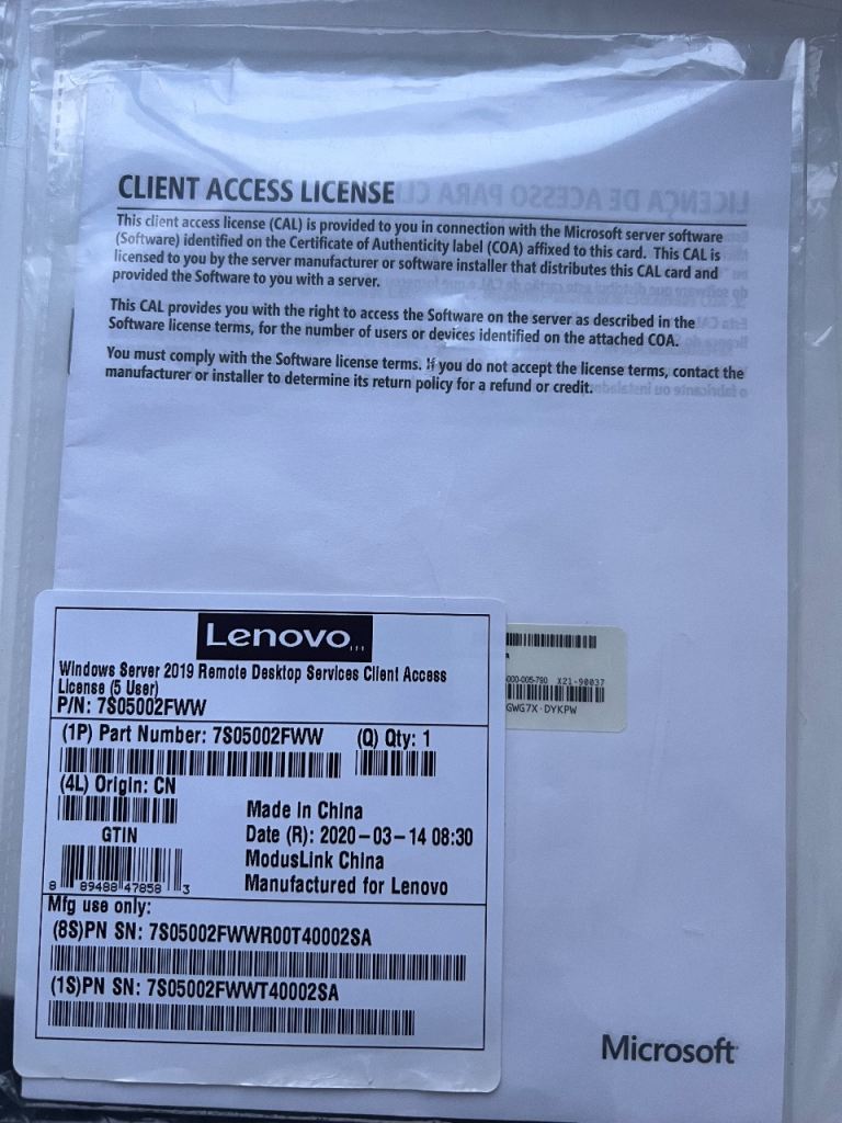 Lenovo Windows Remote Desktop Services CAL 2019 Client Access License ...