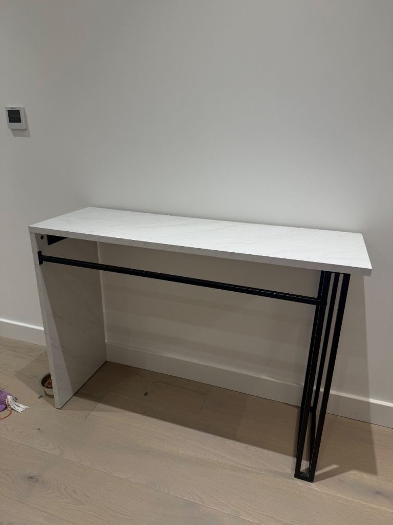 Modern Console Table/Desk - White with Black Metal Legs, £40.00 for Sale