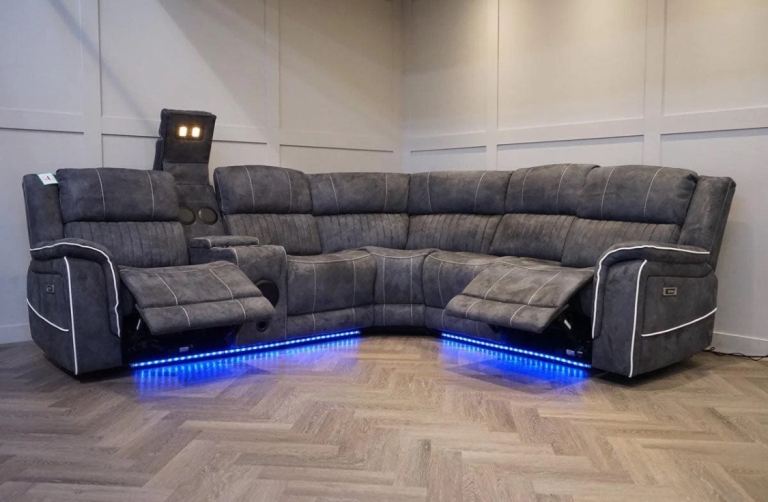 Hannah Fabric Electric Recliner Corner Sofa/Bluetooth/USB Led/Cooling ...