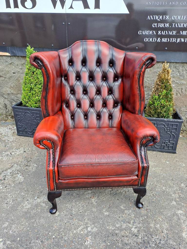 QueenAnne Wingback Chair Oxblood Red Leather Chesterfield Tetrad Sofa ...