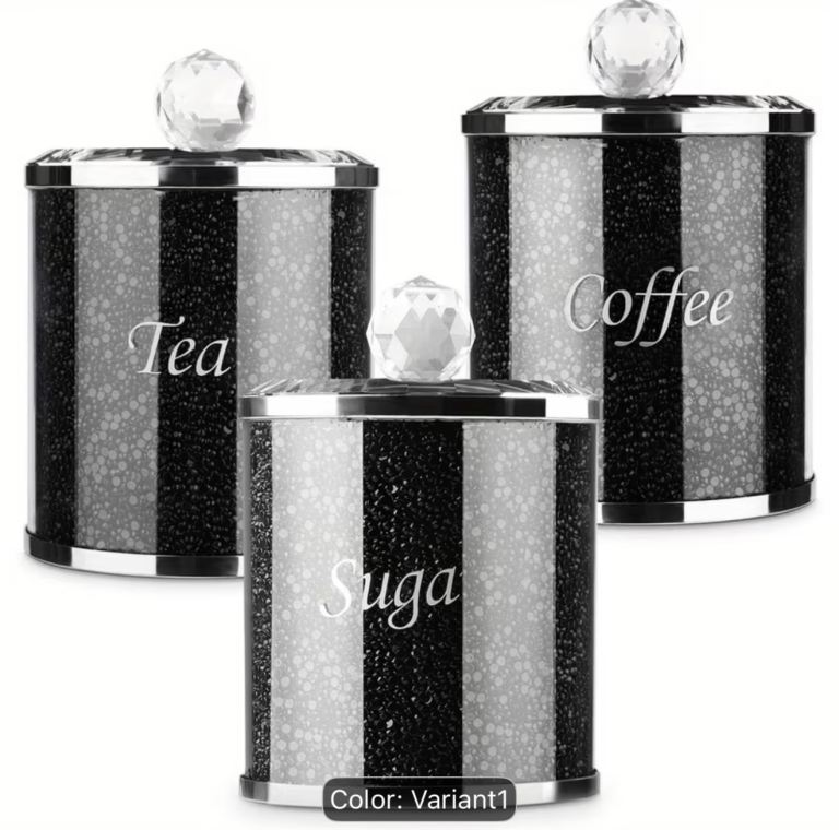 New Tea Coffee Sugar Canisters – Silver Crushed Diamond Set | in ...