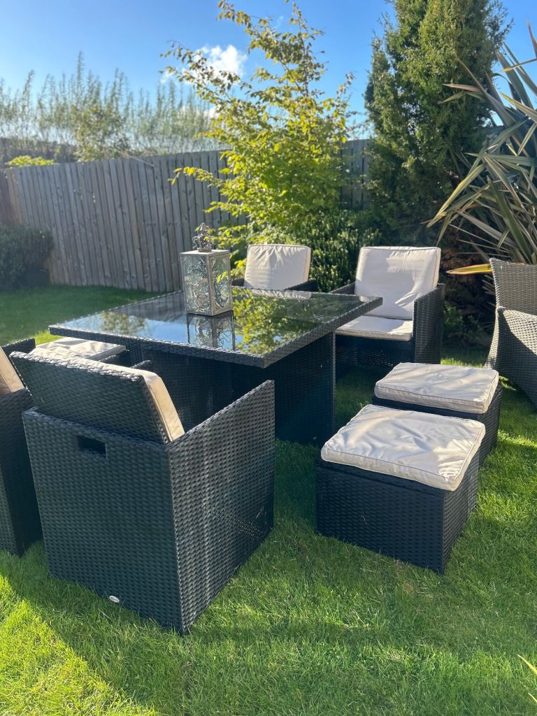 Luxury 9 pc Rattan Garden Dining Furniture all Aluminium structure ...
