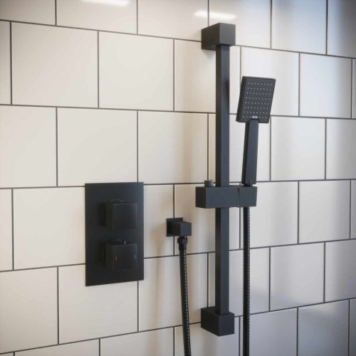 Solar Modern Square Concealed Shower Valve - Riser & Outlet, Matt Black ...