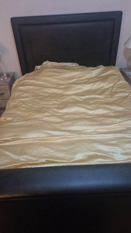Black Faux Leather Double TV Bed Frame – Integrated TV Lift Mechanism ...
