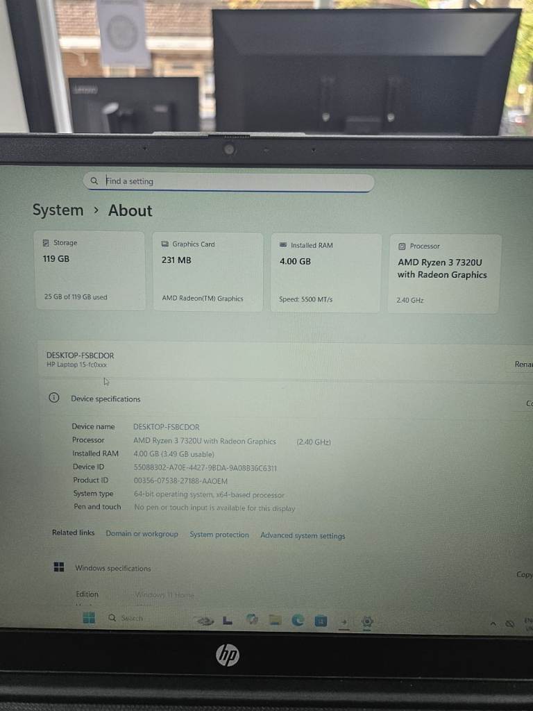 HP 15.6" Laptop AMD Ryzen 3 7320U, 4GB RAM, 128GB SSD, Windows 11 | in ...