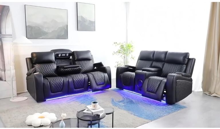 Florida Music Electric Recliners 3+2 Seater Leather Sofa Bluetooth/LED ...