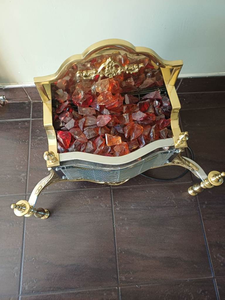 Vintage Brass & Iron Glass Coal Effect Electric Fire | in Bishop ...