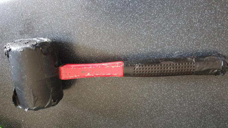 1.4 KG 3LB INCLUDING HANDLE WAITH. MALLET PLASTIC HAMMER USED TAPED TO ...