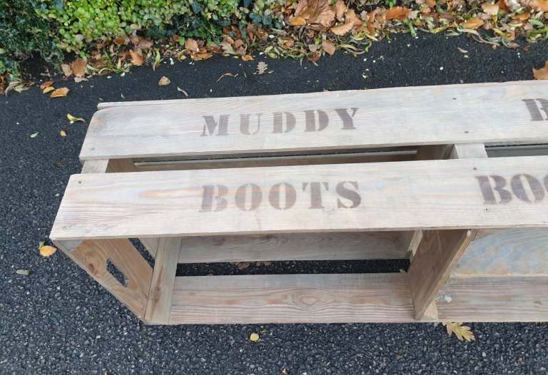 A green washed wooden Muddy Boots, British Bootroom Kit boot/shoe ...