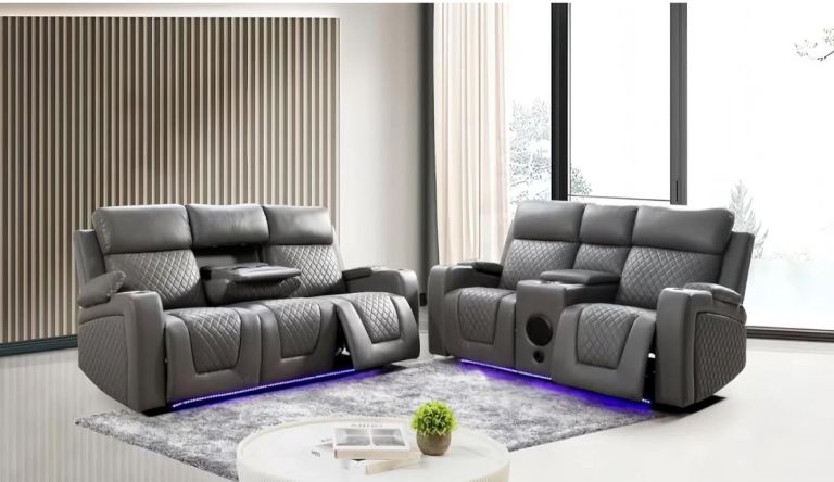 Florida Music Electric Recliners 3+2 Seater Leather Sofa Bluetooth/LED ...