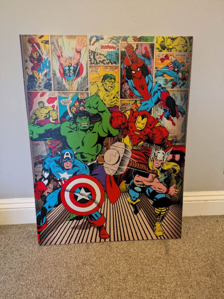 Marvel and DC Comics Wall Hanging Canvas Spider Man, Hulk, Captain ...
