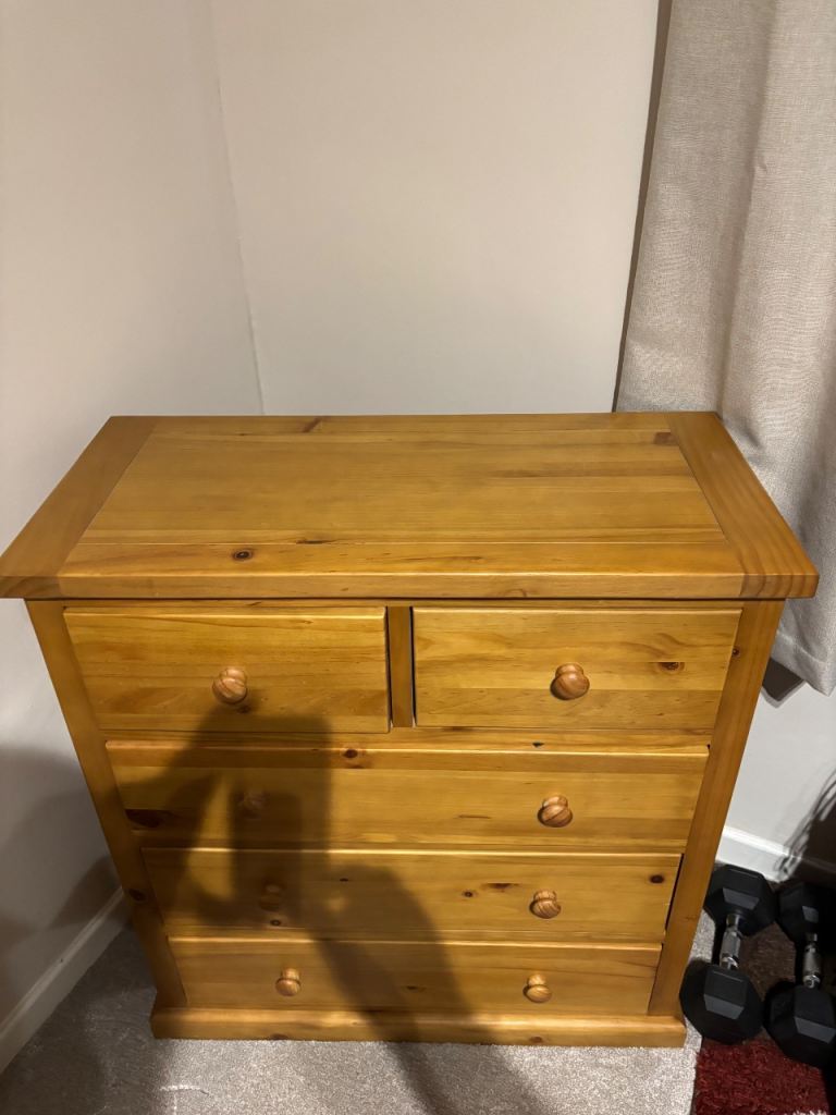 Solid Pine Chest of Drawers with Matching Bedside Table, £50.00 for Sale