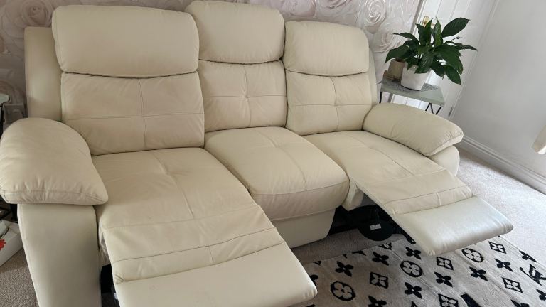 Cream Leather reclining sofa & reclining chair | in Nuneaton ...