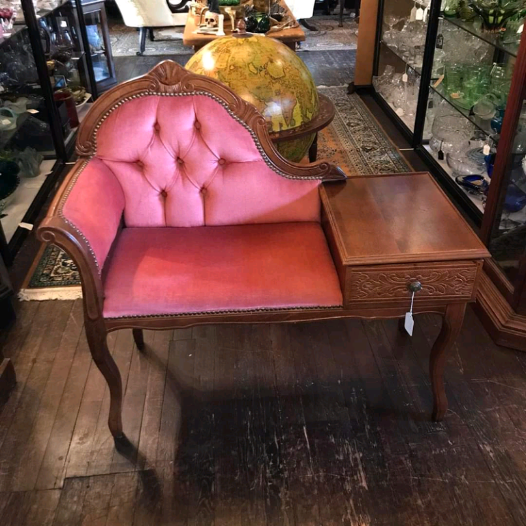 Vintage Telephone Seat Hall Table Chair Upholstered in Velour 1970's ...