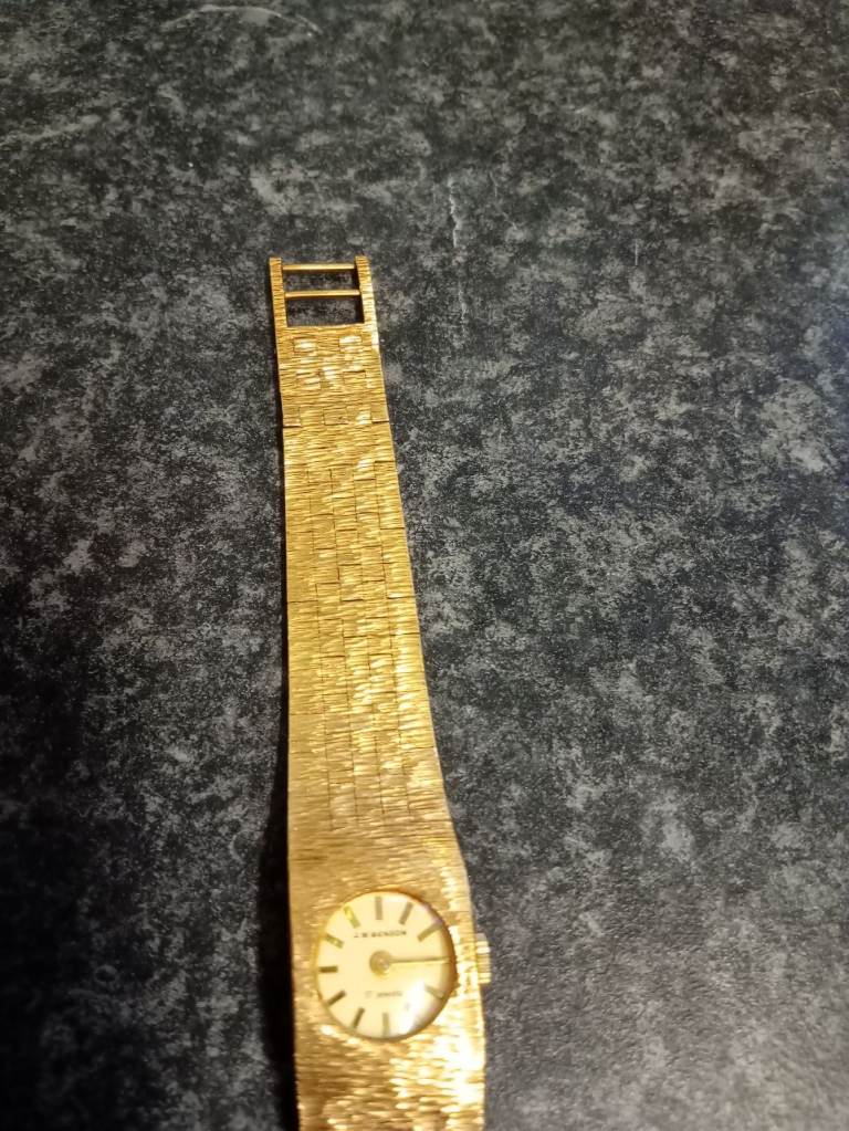 JW BENSON 17 JEWELS LADIES BARK EFFECT GOLD MIC PLATED WORKING | in ...