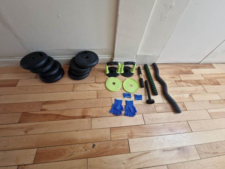 Home Gym Weight Set – EZ Curl Bar, Dumbbell Bar, Push-Up Handles & 18kg ...