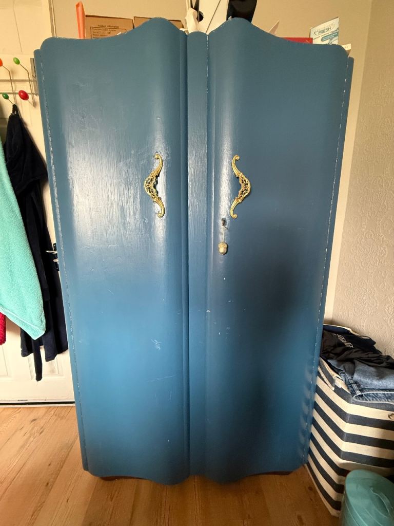 Give away! Blue Wooden Wardrobe with Ornate Gold Handles - Fair ...