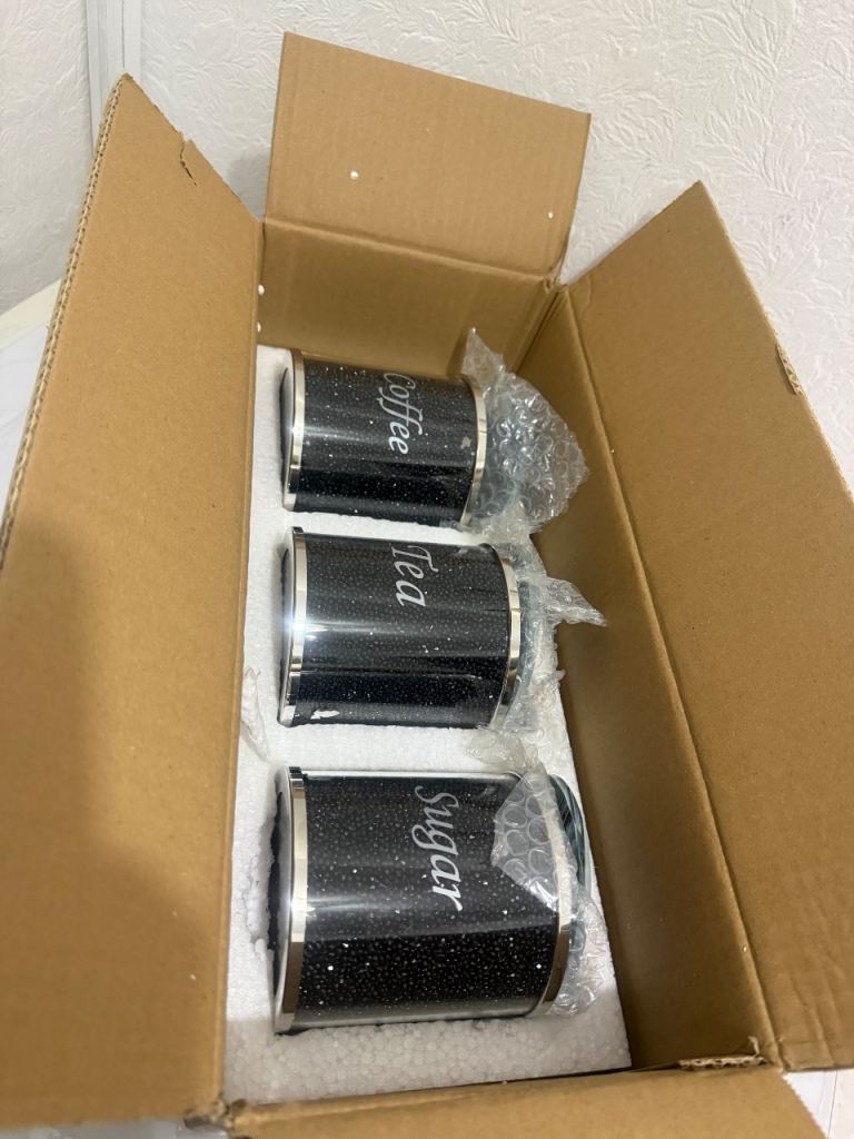 New Tea Coffee Sugar Canisters – Silver Crushed Diamond Set | in ...