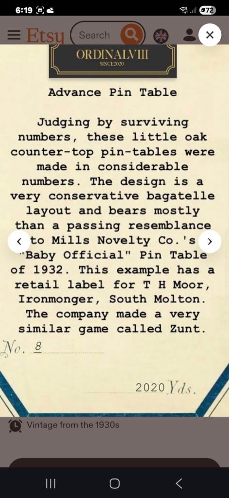 Antique British made in the 1930s Rare old penny pinball machine for Sale
